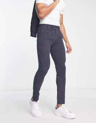 ASOS DESIGN smart slim pants in navy pinstripe (part of a set) | ASOS