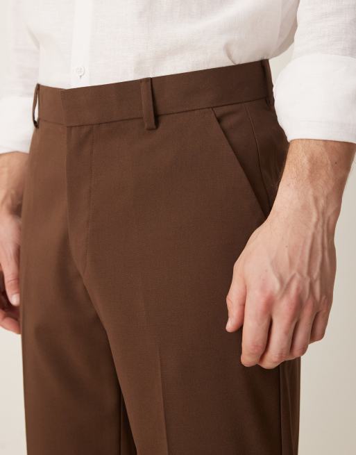 ASOS DESIGN smart straight leg trousers in brown | ASOS