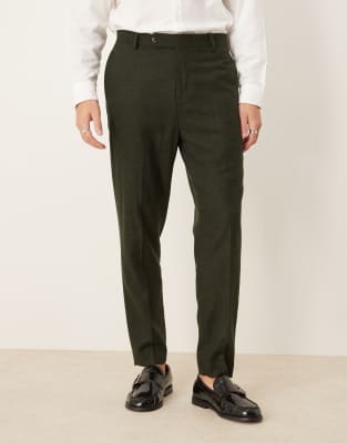 ASOS DESIGN smart tapered fit wool mix pants in dark green | ASOS