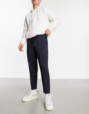 ASOS DESIGN smart tapered trackies in navy scuba-style fabric | ASOS