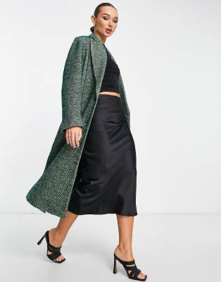 ASOS DESIGN smart twill wool mix dad coat in green | ASOS