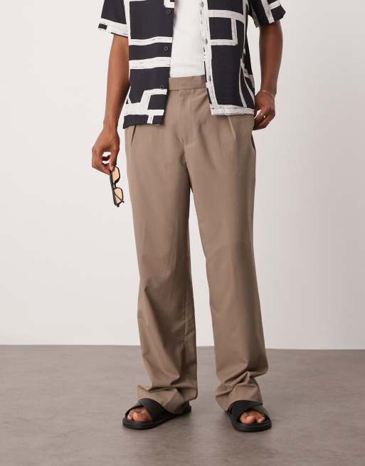 ASOS DESIGN smart wide leg pants in beige with elastic waist | ASOS