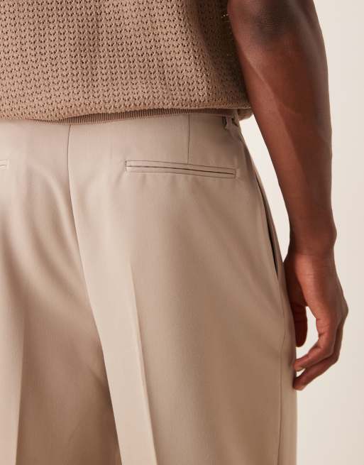ASOS DESIGN smart wide leg pants with double pleats in stone | ASOS