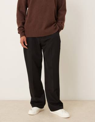 ASOS DESIGN smart wide leg pants with side pleat in black | ASOS