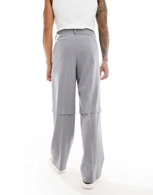 ASOS DESIGN smart wide two layer pants in gray - part of a set | ASOS