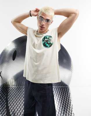 ASOS DESIGN Smiley Collab oversized singlet with Smiley print in stone ...