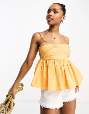 ASOS DESIGN smock cami sun top with pleated bust in orange | ASOS