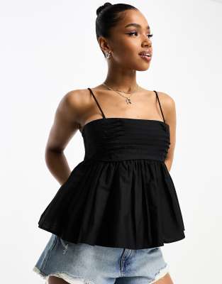 ASOS DESIGN smock cami suntop with pleated bust in black | ASOS