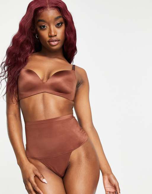 Asos Design Smoothing Control High Waist Thong In Brown Asos