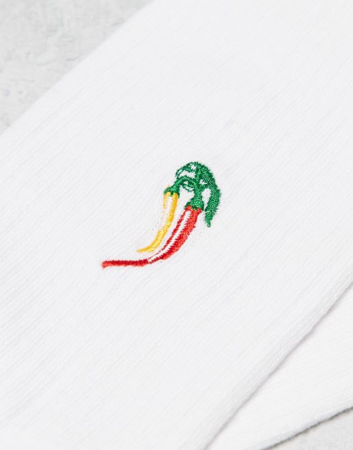 ASOS DESIGN sock with chilli artwork in white | ASOS