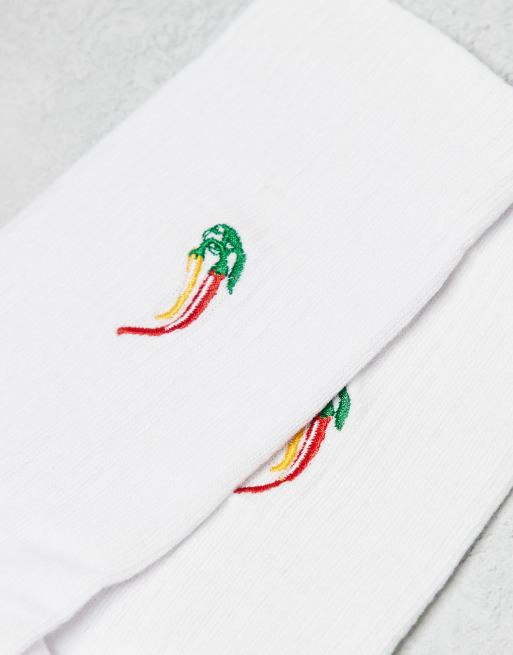 ASOS DESIGN sock with chilli artwork in white | ASOS