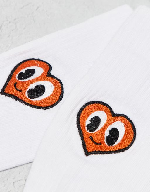 ASOS DESIGN sock with heart embroidery in white | ASOS