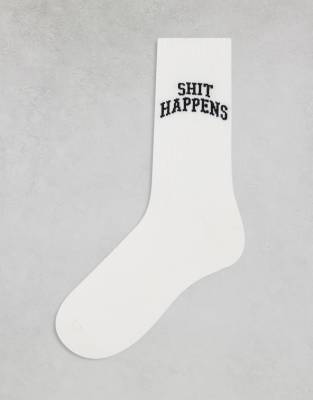 ASOS DESIGN socks with shit happens artwork in white | ASOS