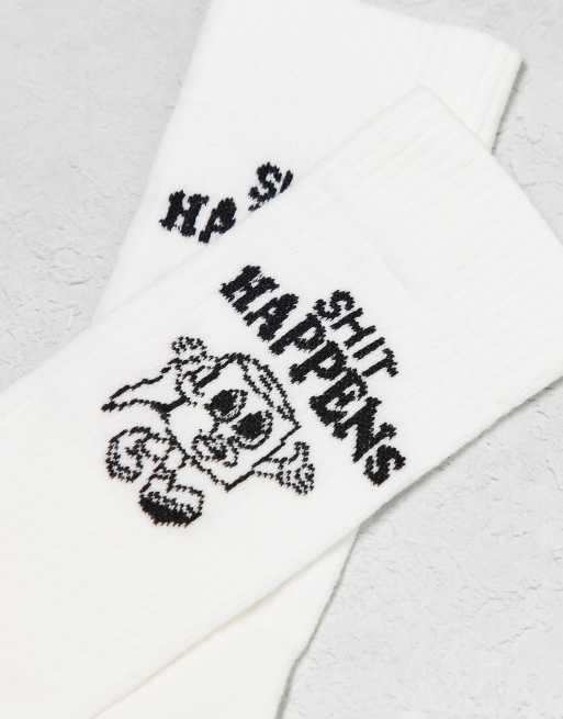 ASOS DESIGN socks with shit happens toilet roll in white | ASOS