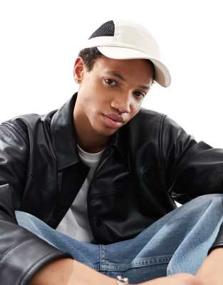 ASOS DESIGN soft 5 panel cap with mesh panels in cream | ASOS