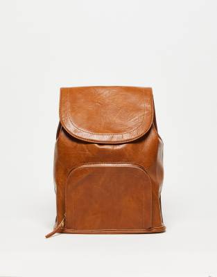 ASOS DESIGN soft backpack with zip front pocket in tan | ASOS