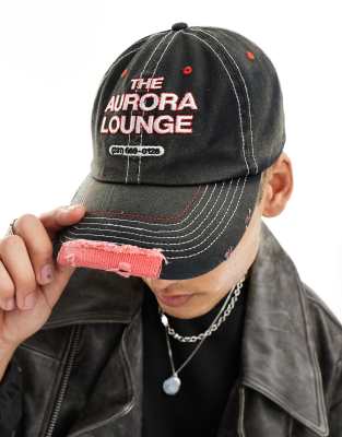 ASOS DESIGN soft baseball cap with graphic embroidery in black | ASOS