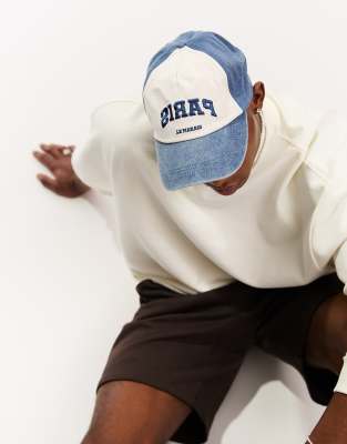 ASOS DESIGN soft baseball cap with Paris embroidery in washed blue | ASOS