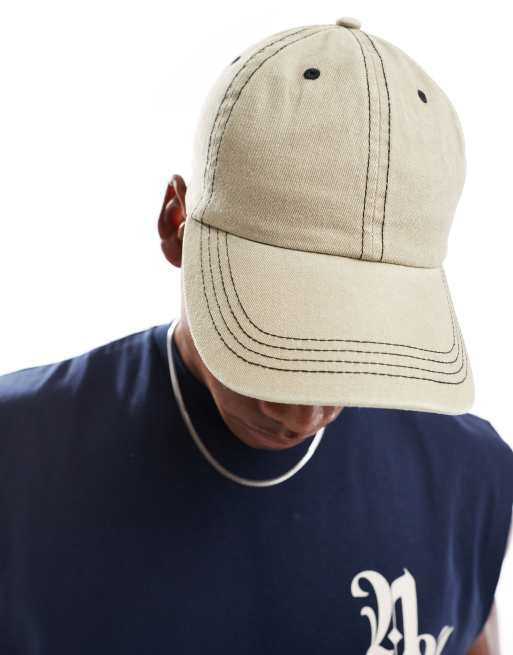 ASOS DESIGN soft cap with contrast stitch in washed stone | ASOS