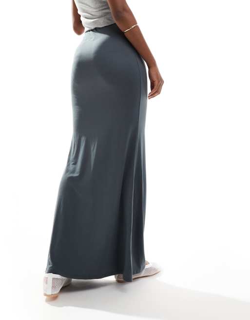 ASOS DESIGN soft slinky fishtail maxi skirt in charcoal in slate gray ...