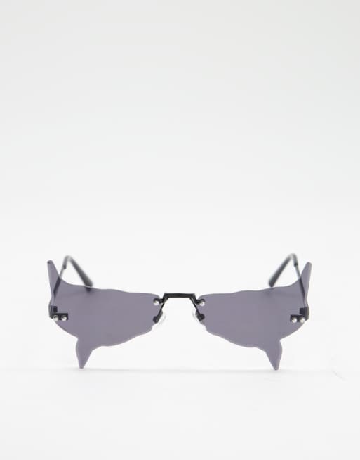 ASOS DESIGN spiky rimless sunglasses in black with smoke lens | ASOS
