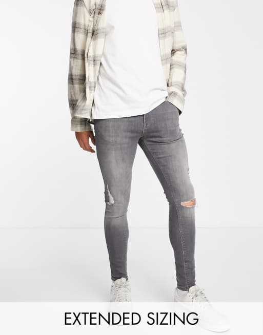 Asos Design Spray On Jeans With Power Stretch In Mid Grey With Rips Asos