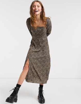 ASOS DESIGN square neck midi skater dress in Animal print | ASOS