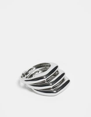 ASOS DESIGN squared edge linked stacking signet ring in silver | ASOS