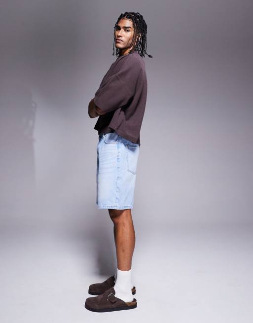 ASOS DESIGN standard length denim jorts in bleach wash | ASOS