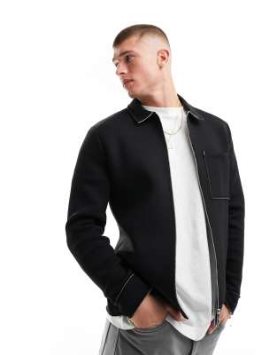 Asos Design Standard Zip Through Scuba Jacket In Black-navy | ModeSens