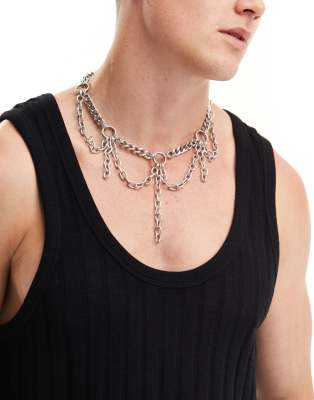 ASOS DESIGN statement draped chain necklace in silver tone | ASOS