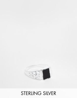 ASOS DESIGN sterling silver pinky signet ring with black enamel | ASOS