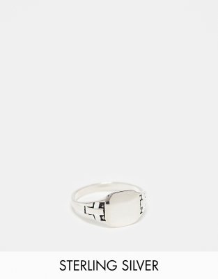 ASOS DESIGN sterling silver signet ring with cross detail | ASOS