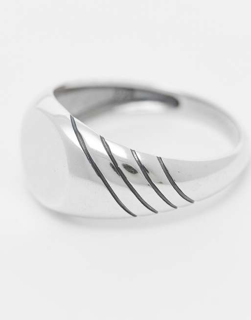 ASOS DESIGN sterling silver signet ring with embossing in silver tone