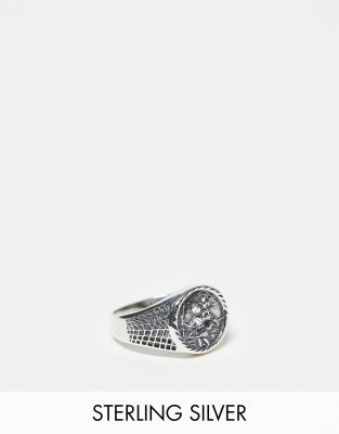 ASOS DESIGN sterling silver signet ring with St Christopher in silver ...