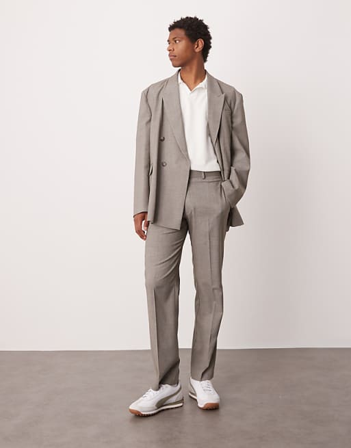 ASOS DESIGN straight leg suit pants in heather gray texture ASOS DESIGN straight leg suit pants in heather gray texture