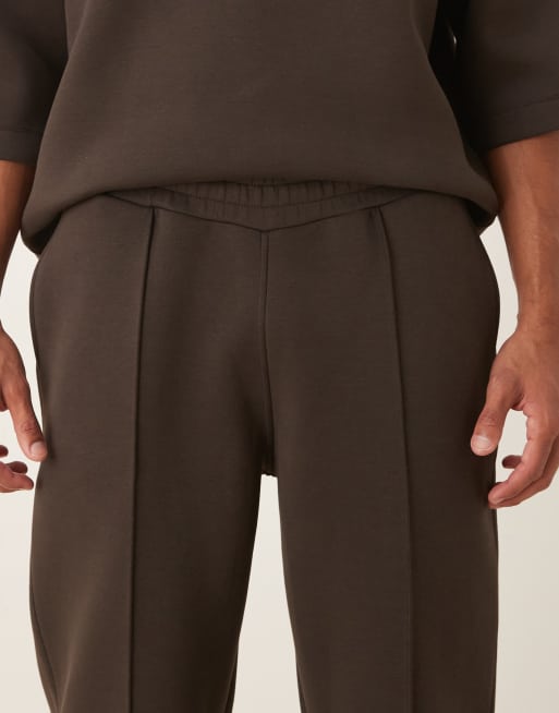 ASOS DESIGN straight leg trackies with pintucks in brown | ASOS