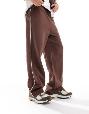 ASOS DESIGN straight leg trackies with piping in brown | ASOS