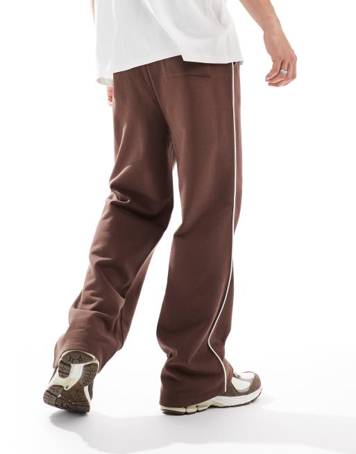 ASOS DESIGN straight leg trackies with piping in brown | ASOS