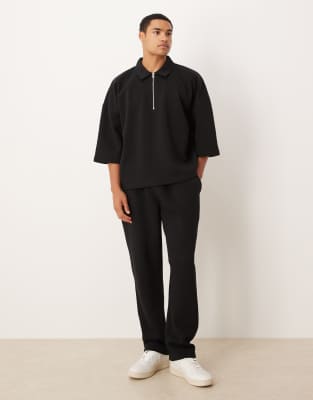 ASOS DESIGN straight leg trackies with pleat details in black | ASOS