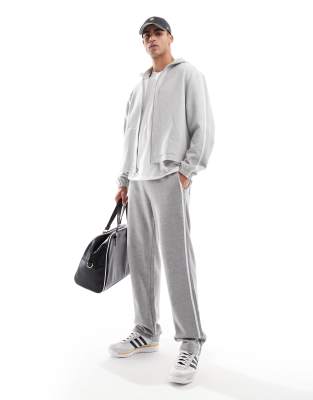 ASOS DESIGN straight leg trackies with textured side stripes in grey ...