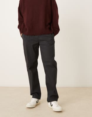 ASOS DESIGN straight trousers in black with pleats and side cinch | ASOS