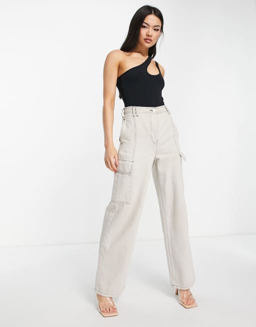 ASOS DESIGN strappy asymmetric cut-out bodysuit in black | ASOS