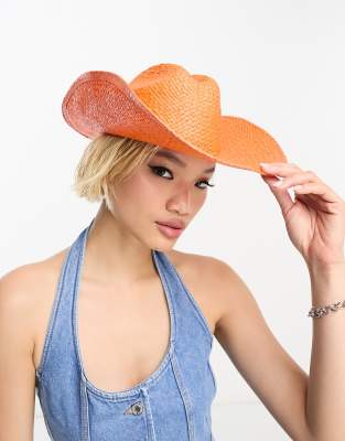 ASOS DESIGN straw cowboy hat with size adjuster in orange | ASOS