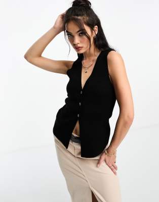 ASOS DESIGN – Strickweste in Schwarz mit Schlitz vorne | ASOS