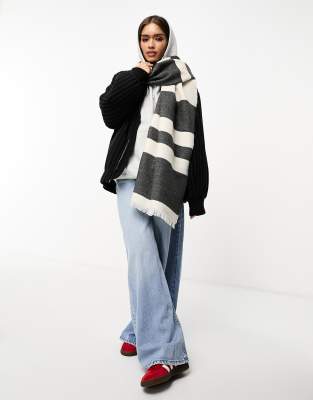ASOS DESIGN stripe jacquard print blanket scarf in grey | ASOS