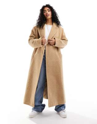 ASOS DESIGN strong shoulder coat in camel boucle | ASOS