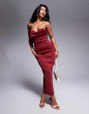 ASOS DESIGN structured bust detail midi dress in burgundy in scuba ...
