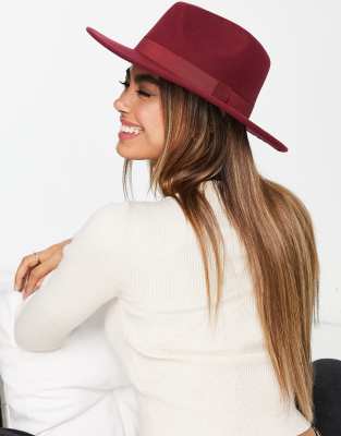 ASOS DESIGN structured fedora with size adjuster in burgundy | ASOS