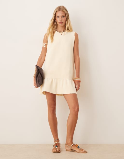 ASOS DESIGN structured hem mini dress in cream | ASOS